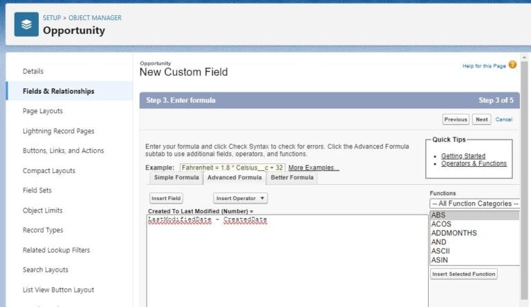 Salesforce Formula: Calculate Days Between Dates